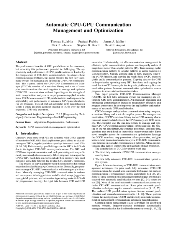 Pdf Automatic Cpu Gpu Communication Management And Optimization