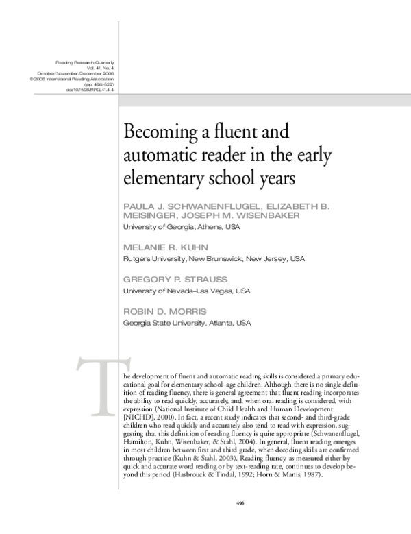 (PDF) Becoming a fluent and automatic reader in the early elementary ...