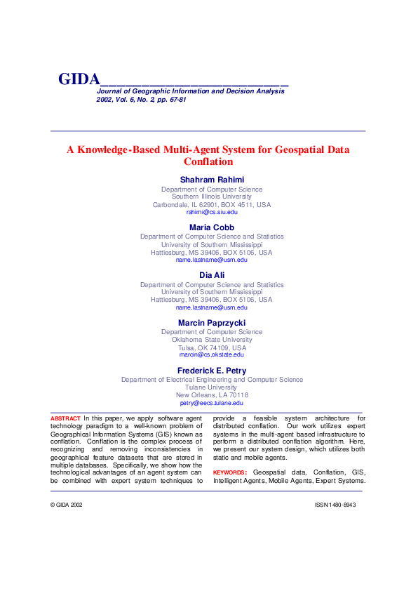 (PDF) A knowledge-based multi-agent system for geospatial data conflation
