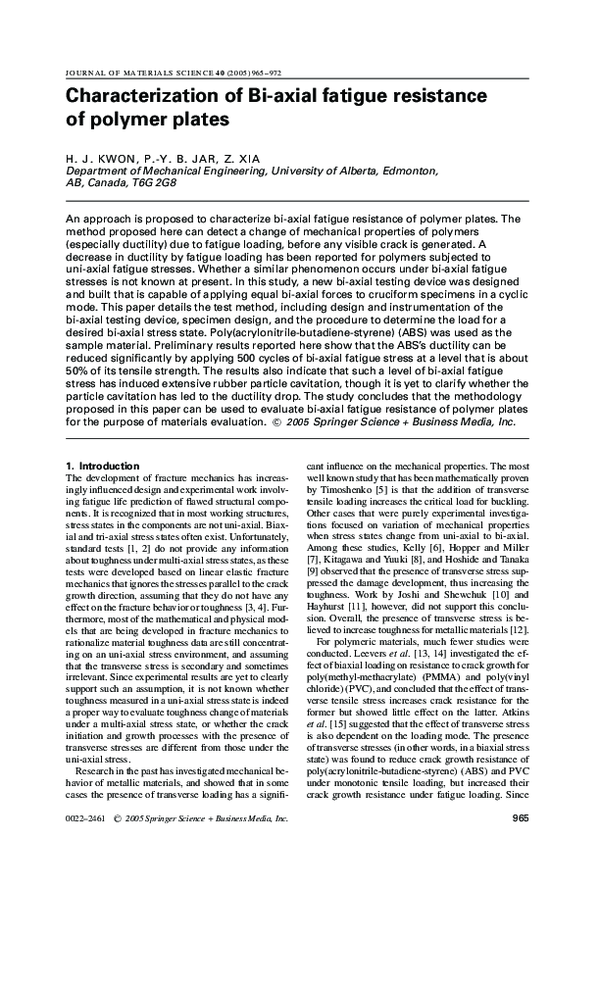(PDF) Characterization of Bi-axial fatigue resistance of polymer plates ...