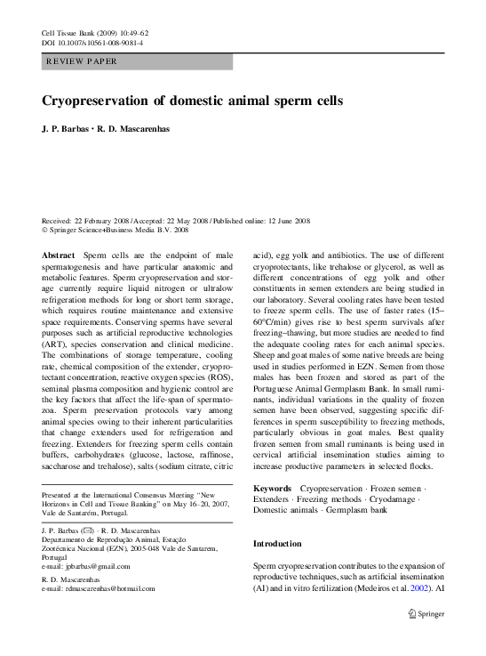 (PDF) Cryopreservation of domestic animal sperm cells