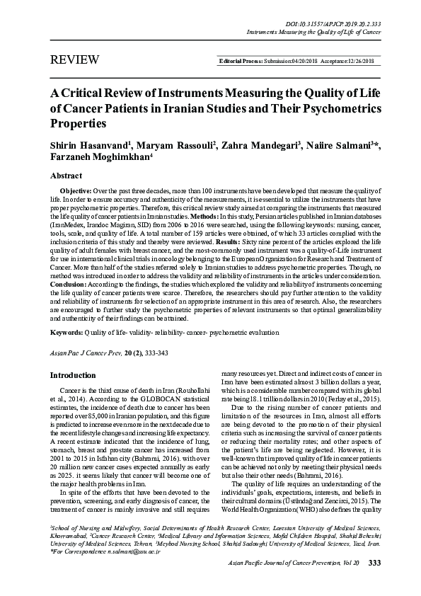 (PDF) A Critical Review of Instruments Measuring the Quality of Life of ...