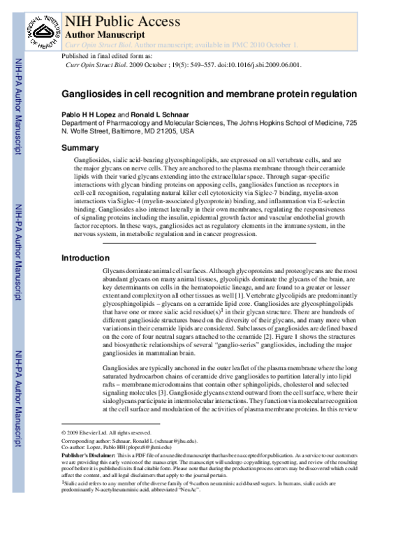 (PDF) Gangliosides in cell recognition and membrane protein regulation