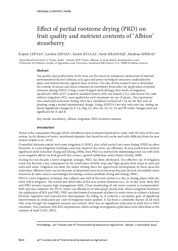 (PDF) Effect of partial rootzone drying (PRD) on fruit quality and ...