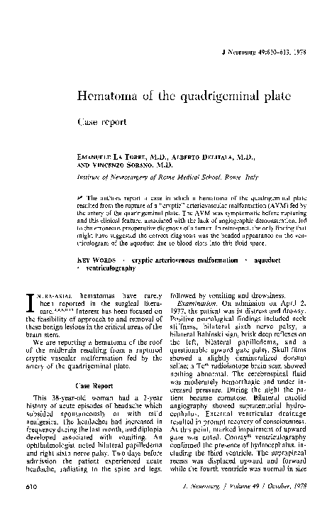 (PDF) Hematoma of the quadrigeminal plate
