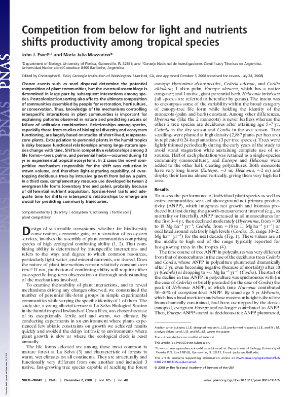 (PDF) Competition from below for light and nutrients shifts ...