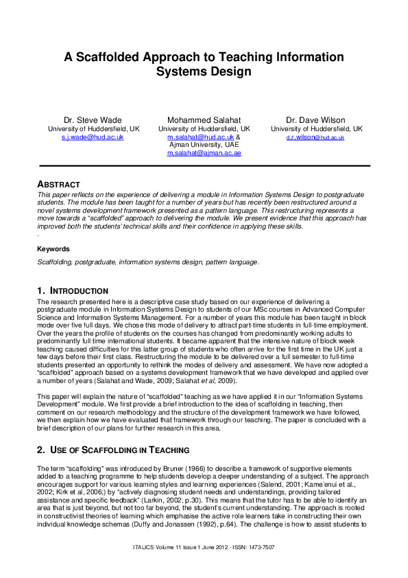(PDF) A Scaffolded Approach to Teaching Information Systems Design