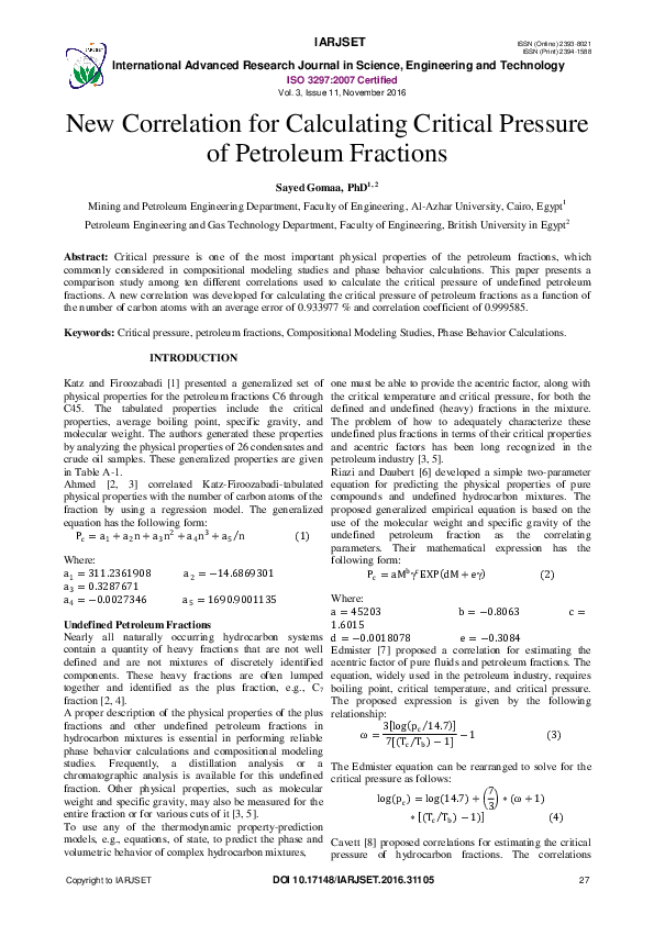 (PDF) New Correlation for Calculating Critical Pressure of Petroleum ...