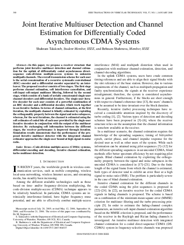(PDF) Joint Iterative Multiuser Detection and Channel Estimation for Differentially Coded ...