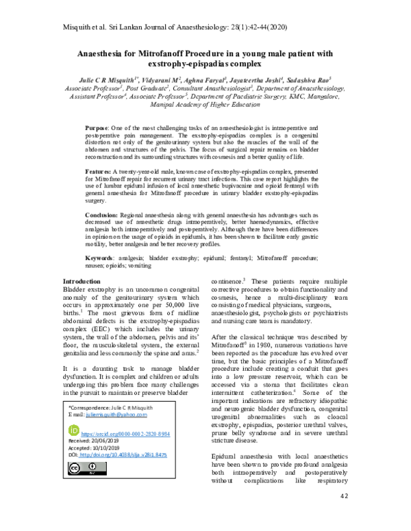(PDF) Anaesthesia for Mitrofanoff Procedure in a young male patient ...