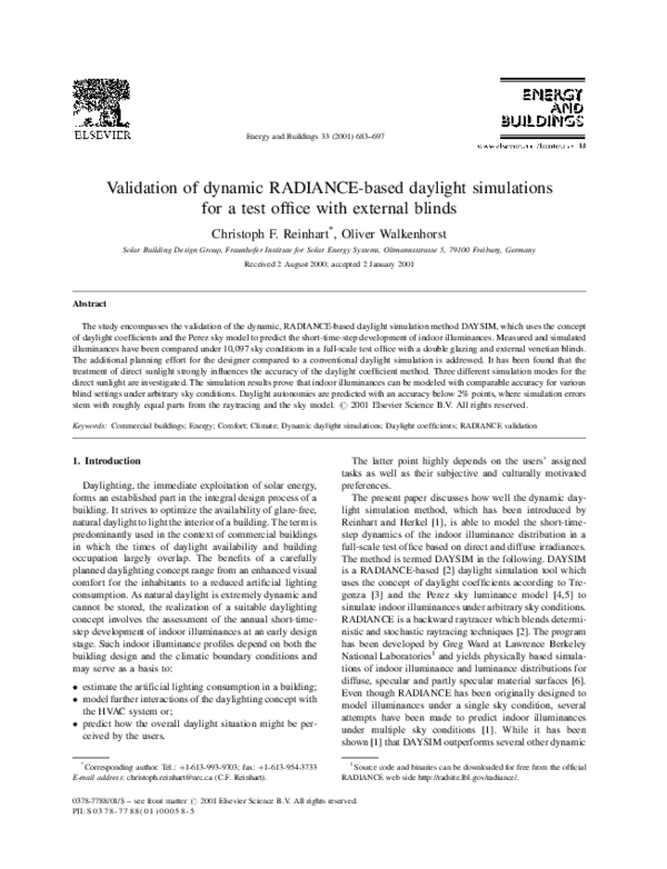 (PDF) Validation of dynamic RADIANCE-based daylight simulations for a ...