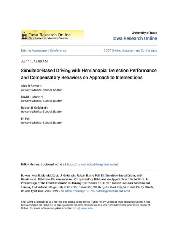 (PDF) Simulator-Based Driving with Hemianopia: Detection Performance ...