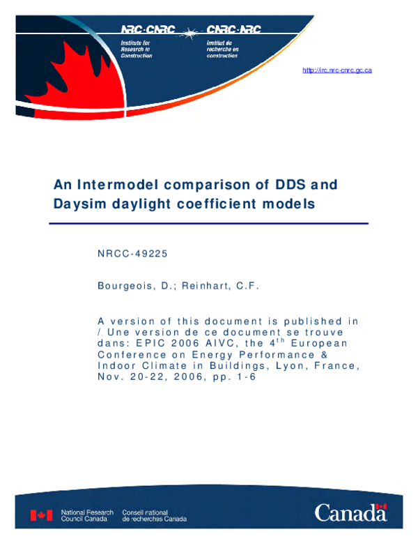 (PDF) An Intermodel comparison of DDS and Daysim daylight coefficient models