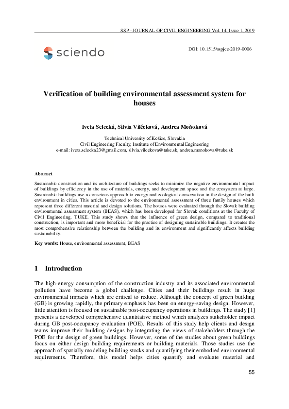 (PDF) Verification of building environmental assessment system for houses