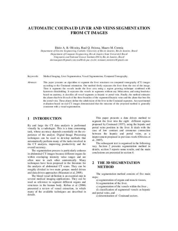 Pdf Automatic Couinaud Liver And Veins Segmentation From Ct Images