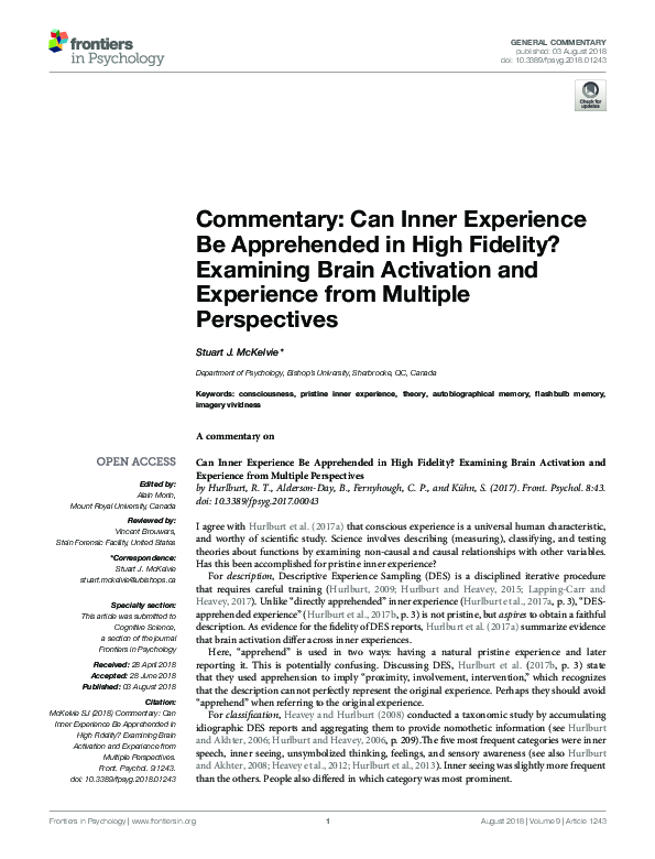 (PDF) Commentary: Can Inner Experience Be Apprehended in High Fidelity ...