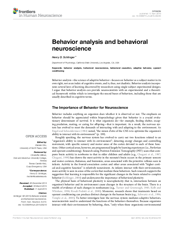 (PDF) Behavior analysis and behavioral neuroscience