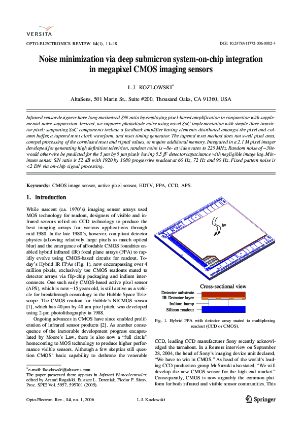 Pdf Noise Minimization Via Deep Submicron System On Chip Integration In Megapixel Cmos Imaging
