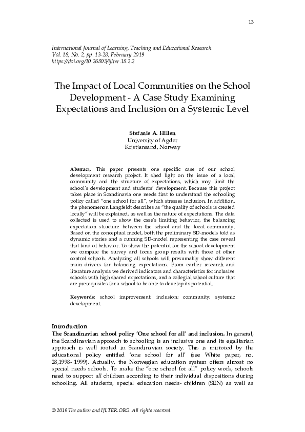 (PDF) The Impact of Local Communities on the School Development - A ...