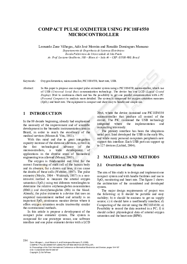 (PDF) Compact Pulse Oximeter Using PIC18F4550 Microcontroller