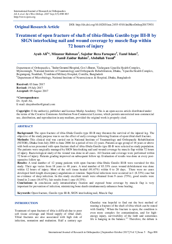(PDF) Treatment of open fracture of shaft of tibia-fibula Gustilo type ...