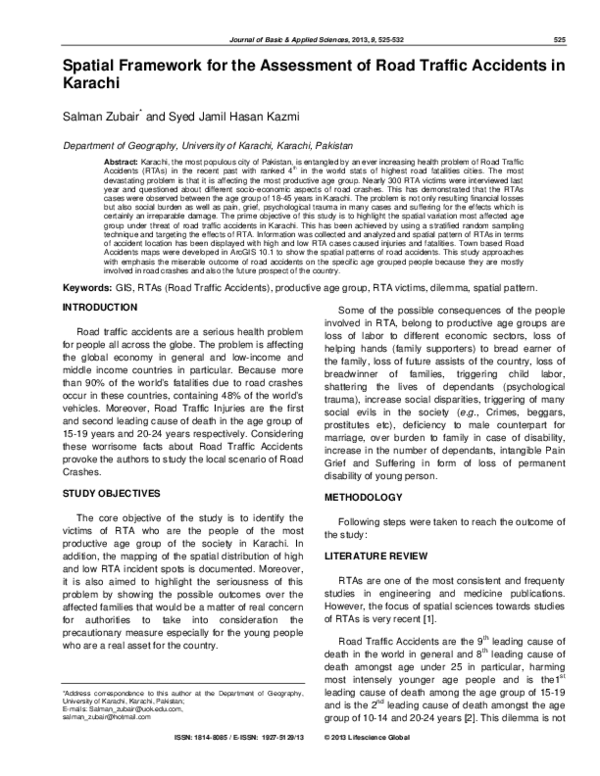 (PDF) Spatial Framework for the Assessment of Road Traffic Accidents in Karachi