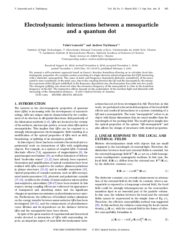 (PDF) Electrodynamic interactions between a mesoparticle and a quantum dot