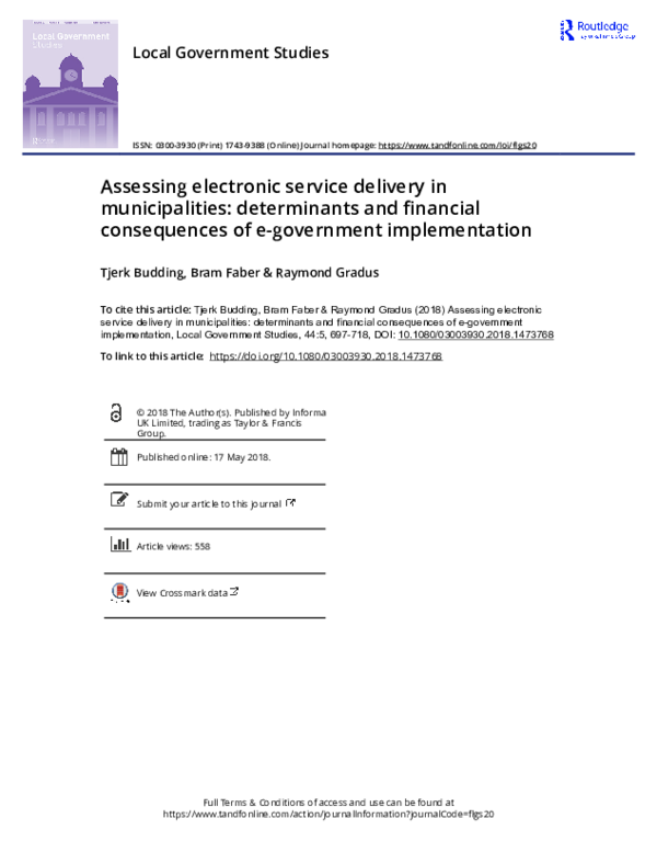 (PDF) Assessing electronic service delivery in municipalities: determinants and financial ...