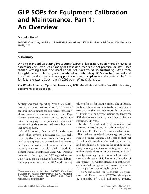(PDF) GLP SOPs for equipment calibration and maintenance part 3 ...