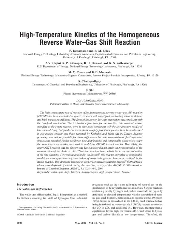 (PDF) High-temperature kinetics of the homogeneous reverse water-gas ...