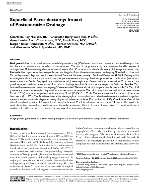 (PDF) Superficial Parotidectomy: Impact of Postoperative Drainage