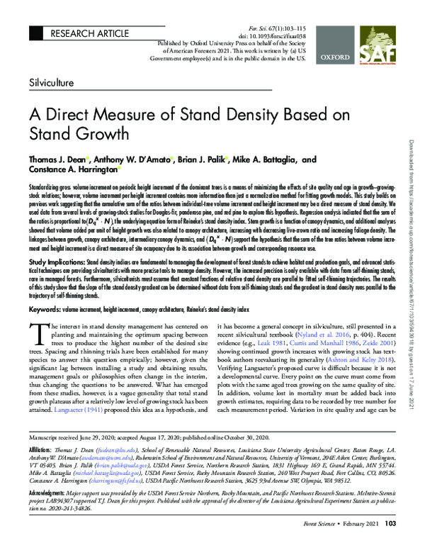 (PDF) A Direct Measure of Stand Density Based on Stand Growth