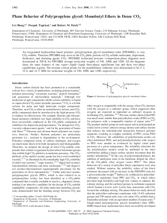 (PDF) Phase Behavior of Poly(propylene glycol) Monobutyl Ethers in ...