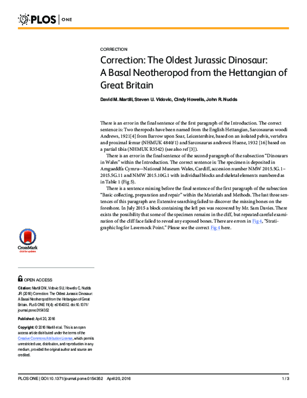 (PDF) Correction: The Oldest Jurassic Dinosaur: A Basal Neotheropod ...