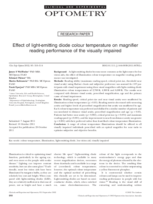 (PDF) Effect of light-emitting diode colour temperature on magnifier ...