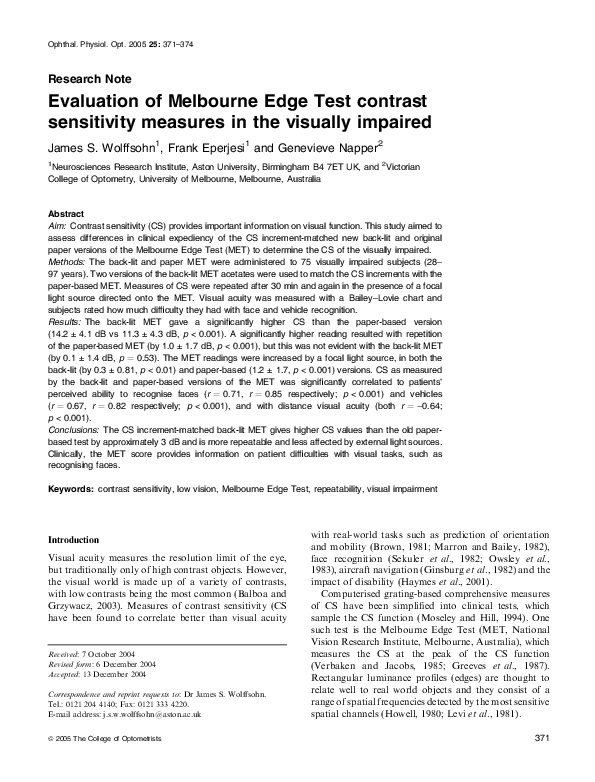 (PDF) Evaluation of Melbourne Edge Test contrast sensitivity measures ...