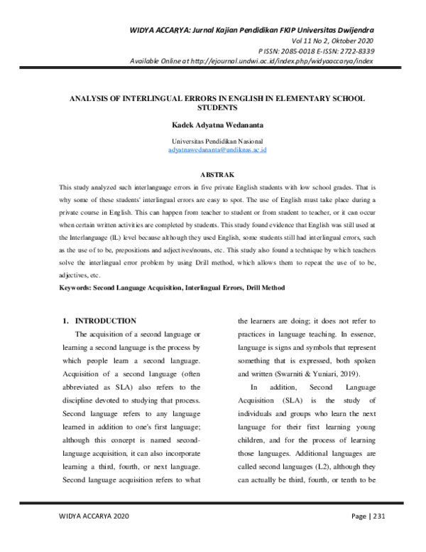 (PDF) Analysis of Interlingual Errors in English in Elementary School ...