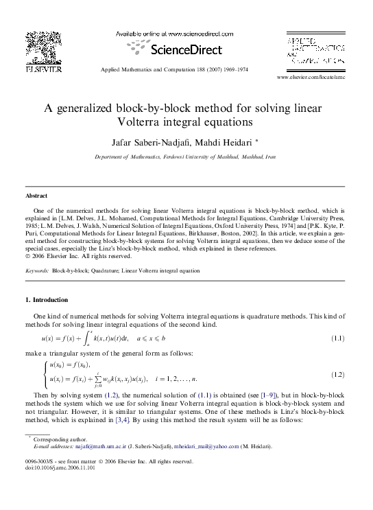 (PDF) A generalized block-by-block method for solving linear Volterra integral equations