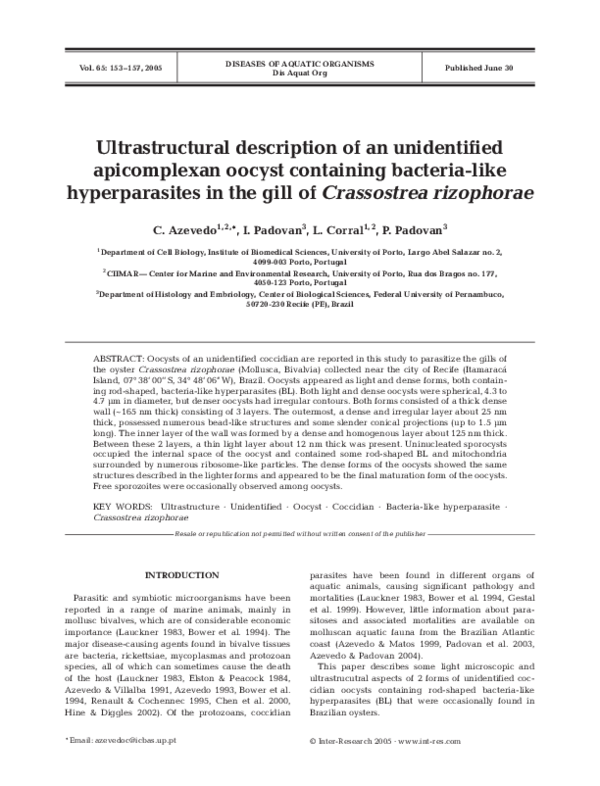 (PDF) Ultrastructural description of an unidentified -apicomplexan ...