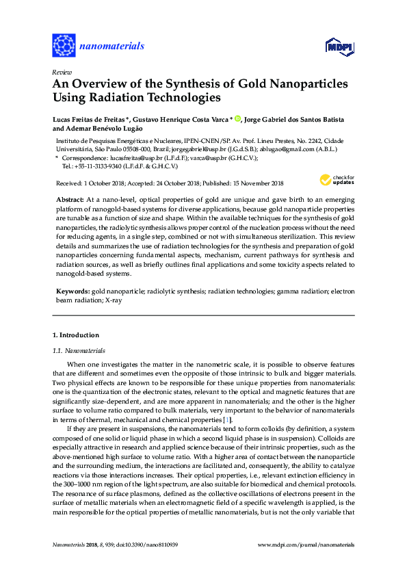 (PDF) An Overview of the Synthesis of Gold Nanoparticles Using Radiation Technologies