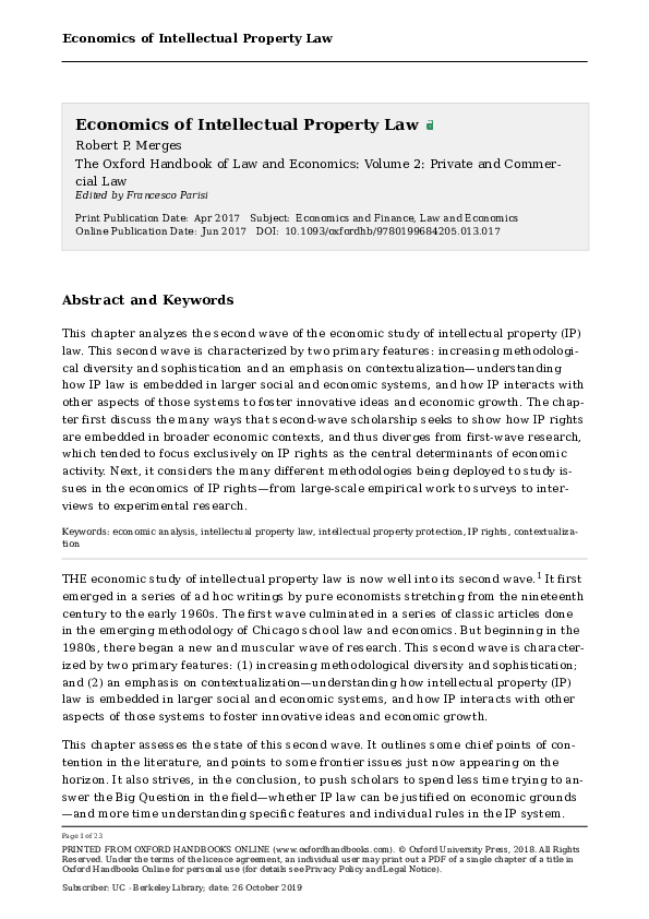 (PDF) Economics of Intellectual Property Law