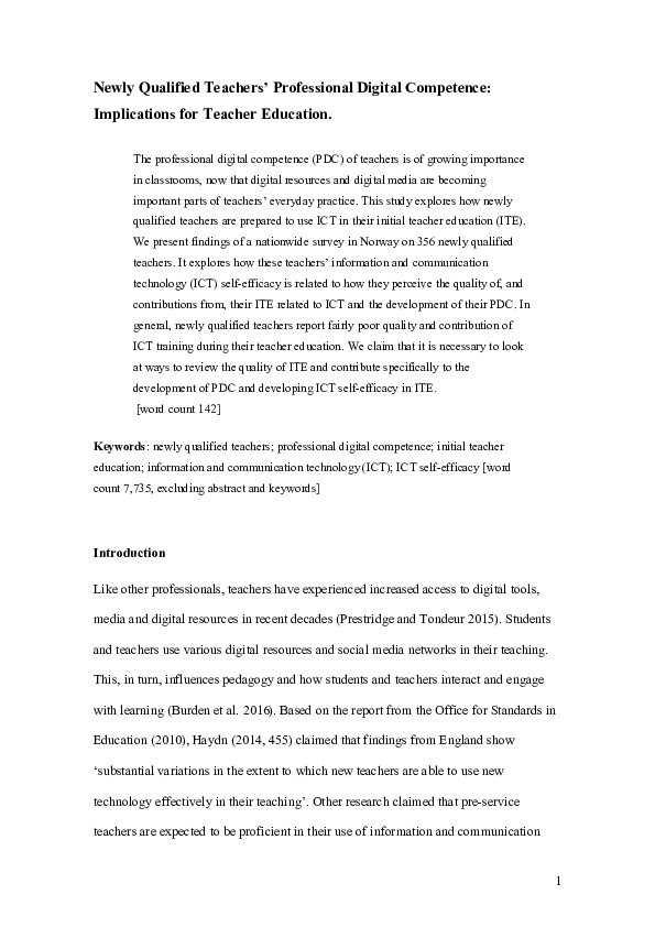 (PDF) Newly qualified teachers’ professional digital competence: implications for teacher education
