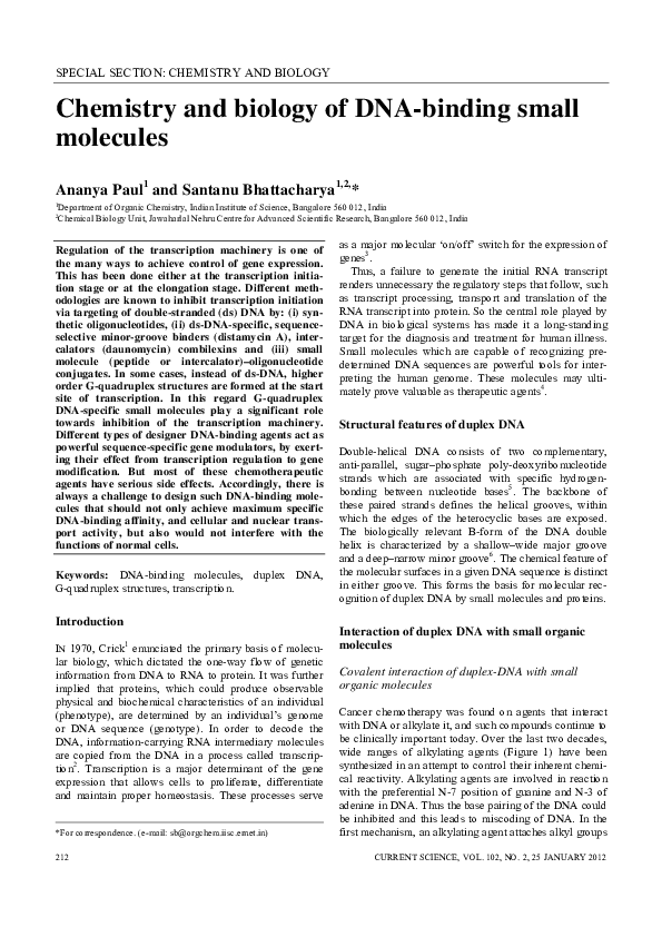 (PDF) Chemistry and biology of DNA-binding small molecules