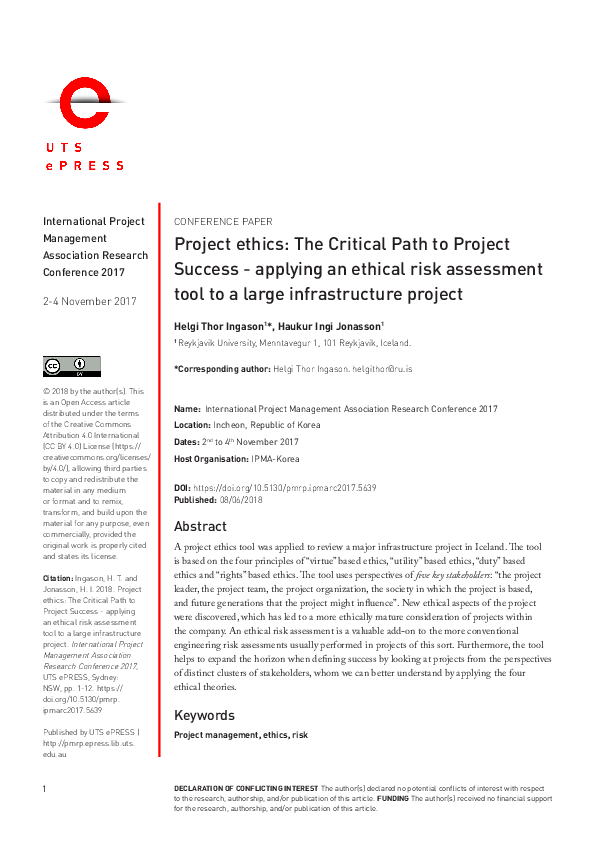 (PDF) Project ethics: The Critical Path to Project Success - applying ...