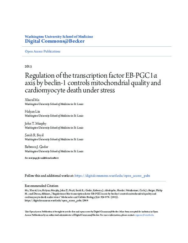 (PDF) Regulation of TFEB-PGC1α Axis by BECLIN-1 Controls Mitochondrial ...