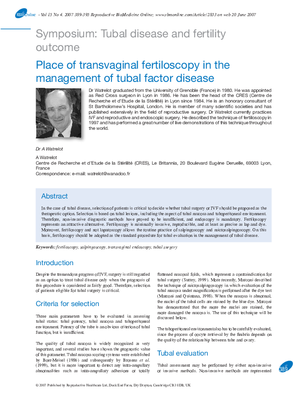 (PDF) Place of transvaginal fertiloscopy in the management of tubal ...