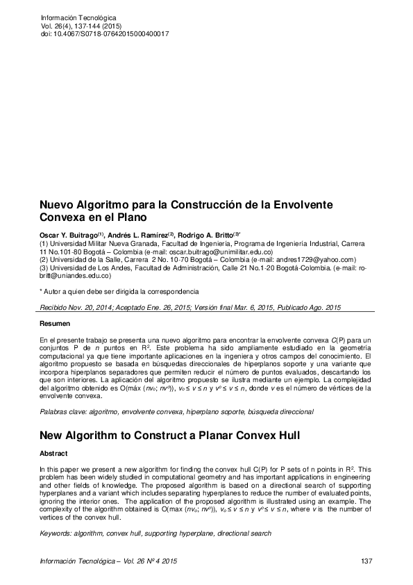 (PDF) Nuevo Algoritmo para la Construcción de la Envolvente Convexa en el Plano