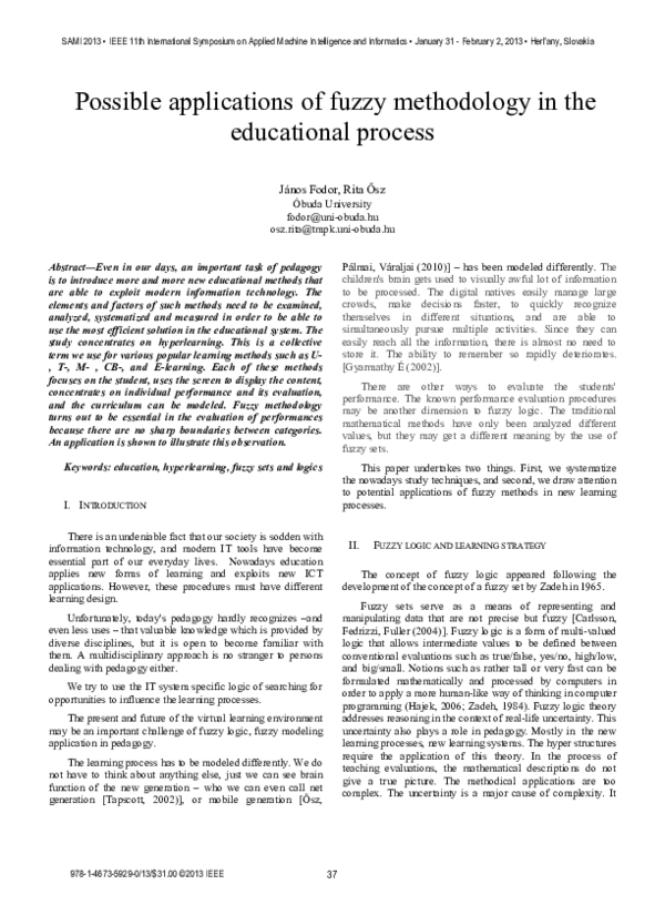 (PDF) Possible applications of fuzzy methodology in the educational process