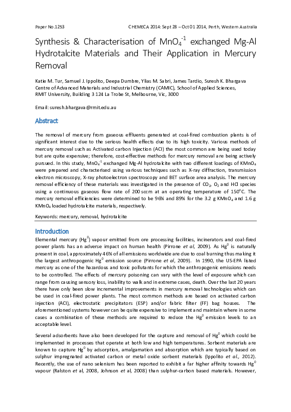 (PDF) Synthesis & Characterisation of MnO4 -1 exchanged Mg-Al ...