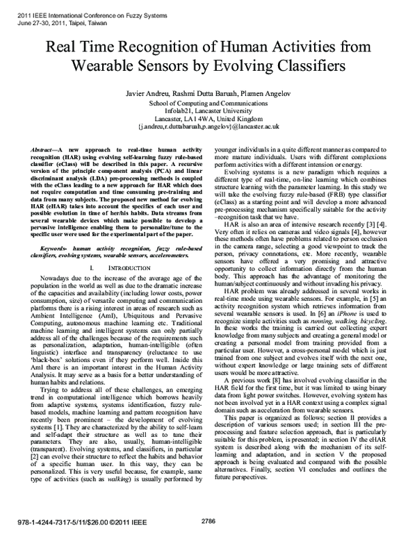 (PDF) Real time recognition of human activities from wearable sensors by evolving classifiers ...